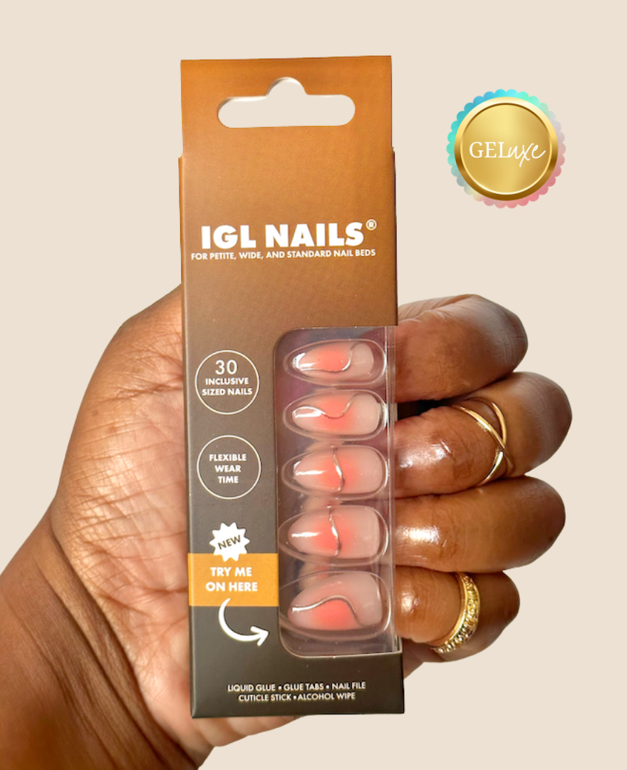 Birdie Geluxe Press-On Nails – Coral Aura with 3D Chrome Design | IGL Nails